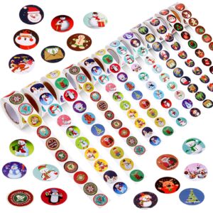 12 Rolls Merry Christmas Stickers Labels Roll 1 Inch 6000 Pcs 12 Designs Christmas Decorative Envelope Seals Stickers Merry Christmas Stickers Roll for Cards Envelopes Boxes, Round