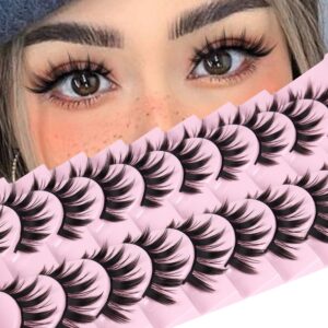 false eyelashes 10 pairs manga lashes japanese style anime lashes thick cosplay lashes natural look 16 mm spiky 8d wispy faux mink lashes full strip doll lashes by fanxiton