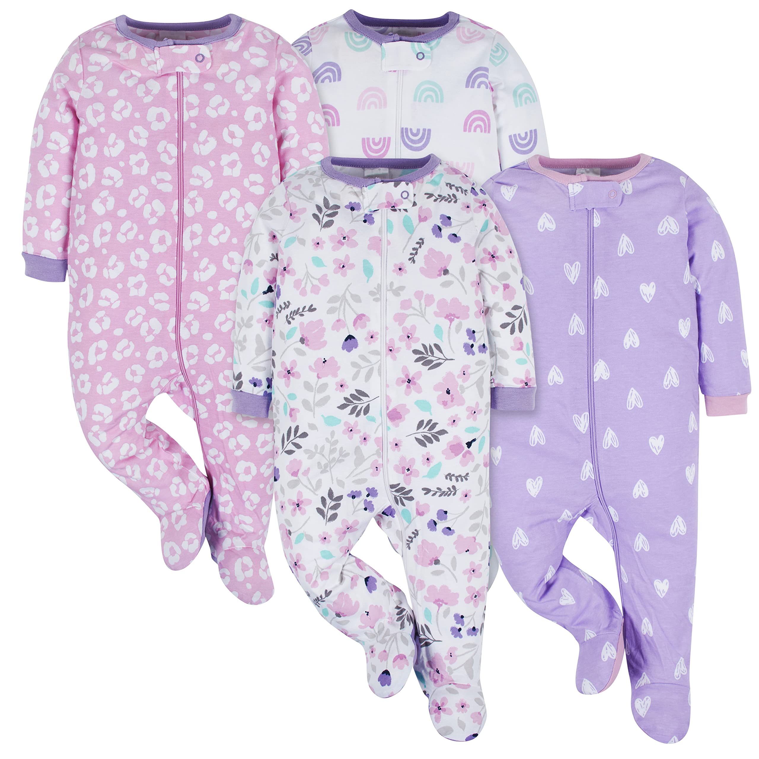 Onesies Brand Baby Girl's 4-Pack Sleep 'N Play Footies Multi Pack, Rainbows, Newborn