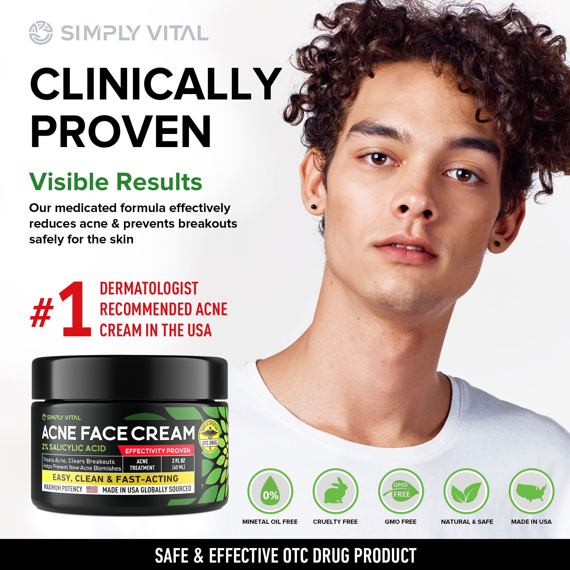 Acne Medication Face Cream - Made in USA Fast Acting Drug Acne Treatment For Stubborn Pimple Blackhead Whitehead Blemish - Soothing Acne Moisturizer for Inflammation Relief & Acne Scar Prevention 2oz