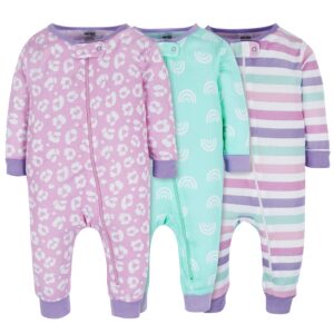 onesies brand baby girl's 3-pack snug fit one-piece cotton pajamas, rainbows, 12 months