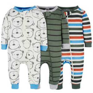 onesies brand baby boy's 3-pack snug fit one-piece cotton pajamas, bear, 18 months