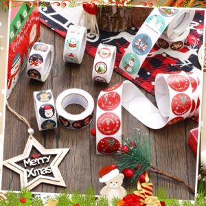 12 Rolls Merry Christmas Stickers Labels Roll 1 Inch 6000 Pcs 12 Designs Christmas Decorative Envelope Seals Stickers Merry Christmas Stickers Roll for Cards Envelopes Boxes, Round