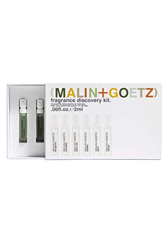 Malin + Goetz Fragrance Discovery Kit, 2 ml Each - Bergamot, Cannabis, Dark Rum, Leather, Strawberry & Vetiver Eau De Parfum - Travel Size Perfume Set, Fragrance Oil Gift Set, Vegan & Cruelty-Free