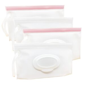 voongor portable refillable wet wipe pouch, reusable travel wipes holder & case, lightweight flushable diaper wipes container for baby (4 pack, milk white)