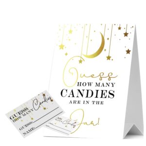 jirim-beuty guess how many candies baby shower games, pack of 1 logo and 50 cards, golden star and moon, baby shower signs, baby shower invitation set, bridal shower sign, gender reveal - jrm308