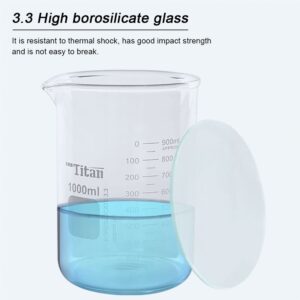 ADAMAS-BETA 1000ml Low Form Glass Beaker with 150mm Watch Glass Beaker Cover for Laboratory,Teaching,Science