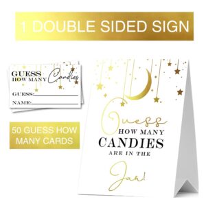 JIRIM-BEUTY Guess How Many Candies Baby Shower Games, Pack of 1 Logo and 50 Cards, Golden Star and Moon, Baby Shower Signs, Baby Shower Invitation Set, Bridal Shower Sign, Gender Reveal - JRM308