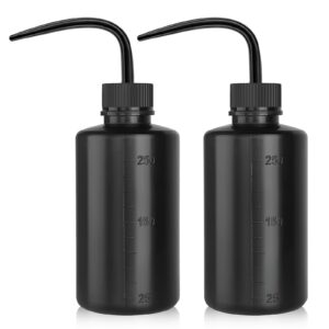 wash bottle 2pcs 250ml/8oz safety bottles watering tools, economy plastic squeeze washing cleaning bottle with narrow mouth scale labels for medical succulent irrigation wash plant bottle (black)