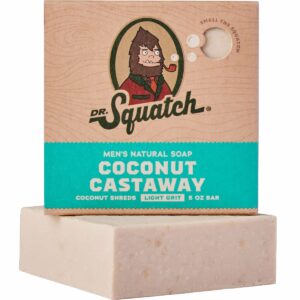 dr. squatch all natural bar soap for men with light grit, coconut castaway 5 ounce (pack of 1) 0.02 pounds