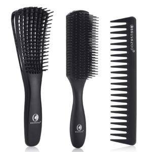 brushzoo hair brush set for women, men, and kids - detangling brushes for curly and natural 3/4abc hair, wide tooth comb, detangler brush, and hair spray bottle