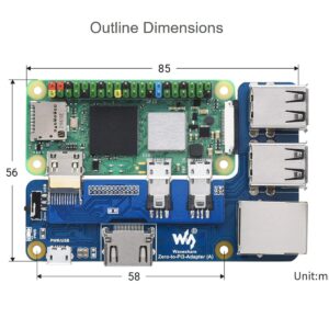 waveshare Pi Zero to Raspberry Pi 3 Model B/B+ Adapter, Onboard 4-CH USB Interface, 100M Ethernet Port and HDMI Port, Alternative for Raspberry Pi 3B/B+, Support Pi Zero and Zero 2W