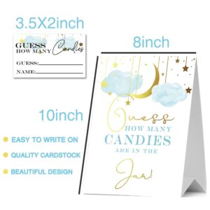 Guess How Many Candies Baby Shower Games, Pack of 1 Logo and 50 Cards, Golden Star and Moon, Blue Cloud, Baby Shower Signs, Baby Shower Invitation Set, Bridal Shower Sign, Gender Reveal - JRM310