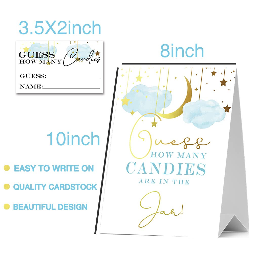 Guess How Many Candies Baby Shower Games, Pack of 1 Logo and 50 Cards, Golden Star and Moon, Blue Cloud, Baby Shower Signs, Baby Shower Invitation Set, Bridal Shower Sign, Gender Reveal - JRM310