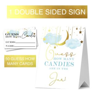 Guess How Many Candies Baby Shower Games, Pack of 1 Logo and 50 Cards, Golden Star and Moon, Blue Cloud, Baby Shower Signs, Baby Shower Invitation Set, Bridal Shower Sign, Gender Reveal - JRM310