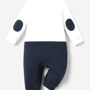 PATPAT Baby Newborn Infant Boys Gender Neutral Long Sleeve Button White Blue Bow Tie Romper Jumpsuit Outfits Clothes Newborn