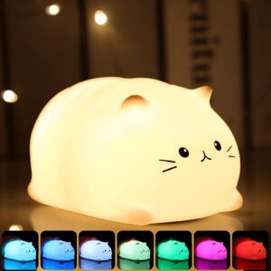 tremdwoto cat lamp for kids, rechargeable silicone cat night light with 7 colors changing, kitty nightlight for cat lover girls (cat-a)