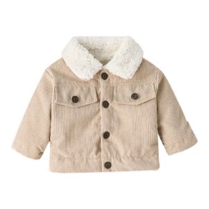 noubeau baby boys girls corduroy trucker jacket kids toddler sherpa lined top lapel button down thicked warm coat winter outerwear（jacket-1,6-9 months）