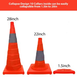 4 Pack Collapsible Traffic Cones, 28 Inch Road Parking Orange Safety Cones, Multi-Purpose Construction Cones with Reflective Strips and Stable Base, Perfect for Driving Training & Remind People