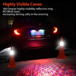 4 Pack Collapsible Traffic Cones, 28 Inch Road Parking Orange Safety Cones, Multi-Purpose Construction Cones with Reflective Strips and Stable Base, Perfect for Driving Training & Remind People