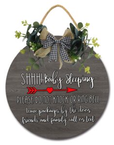 baby sleeping plsease do not knock or ring bell round wooden door hanger,nursery,front door,door knob decor,living room sign, wall decor, hanging wood sign, bedroom decor sign (12x12inch)