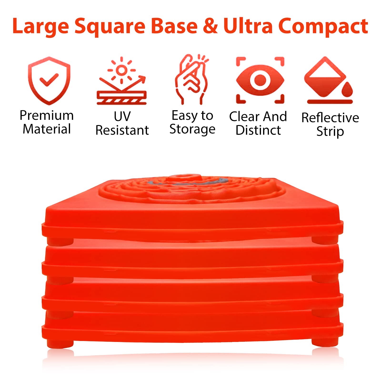 4 Pack Collapsible Traffic Cones, 28 Inch Road Parking Orange Safety Cones, Multi-Purpose Construction Cones with Reflective Strips and Stable Base, Perfect for Driving Training & Remind People