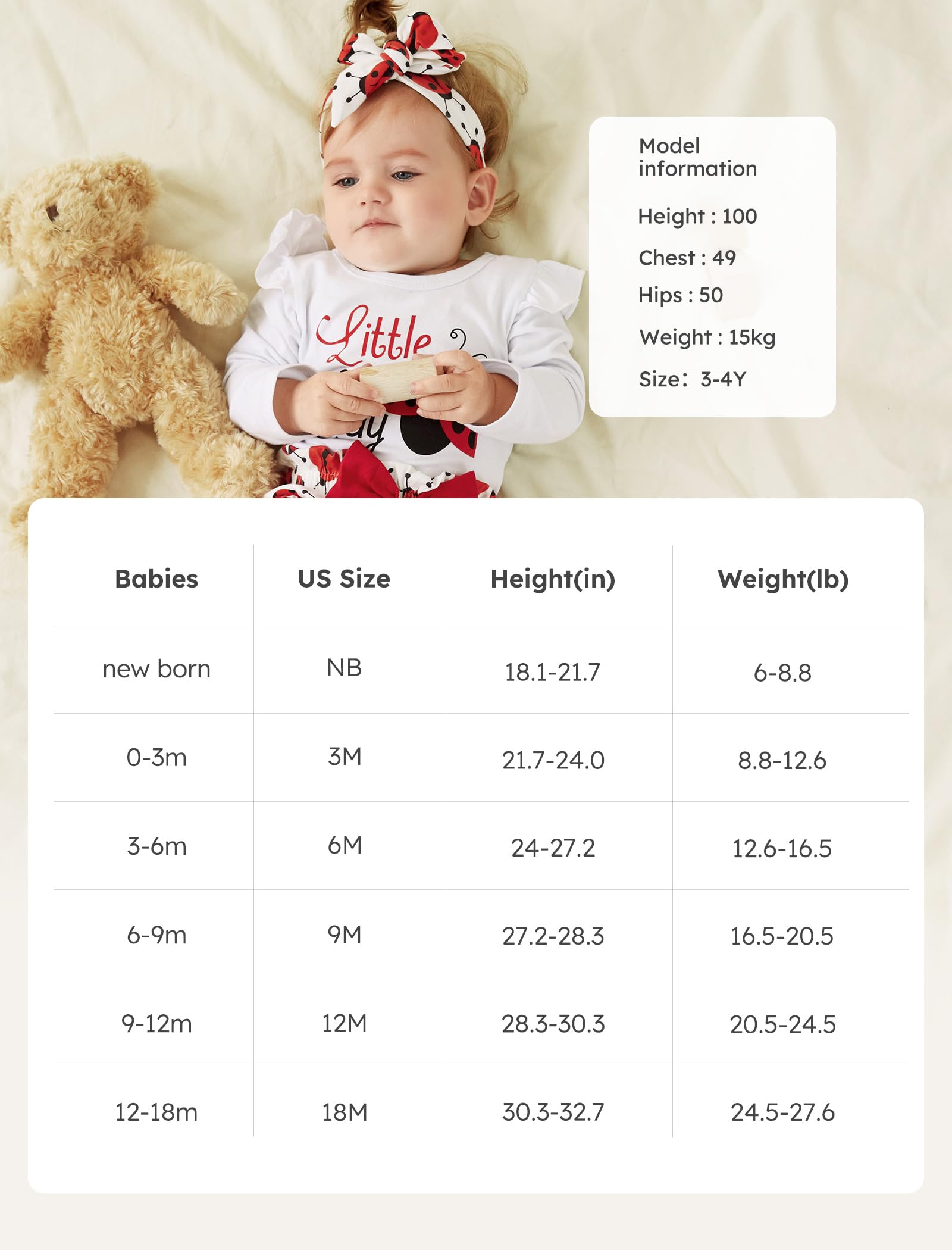 PATPAT Baby Girls Clothes Infant Baby Ruffle Sleeve Romper Pants Sets with Headband 3 Pack, Little Lady, 6-9 Months