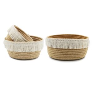 gibz jute storage baskets with tassel, decorative natural round basket set home organizer for bedroom, nursery, living room, bathroom beige set of 3