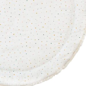 MakeMake Organics Organic Play Mat GOTS Certified Organic Cotton Nursery Floor Rug Washable Reversible Non Toxic Activity Mat Tummy Time Crawling Pad Thick Quilted (Round 48", Dotty + Solid Ivory)