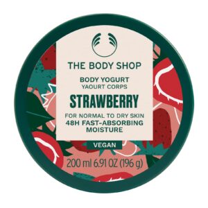 the body shop strawberry body yogurt – instantly absorbing hydration from head to toe – for normal to dry skin – vegan – 6.91 oz