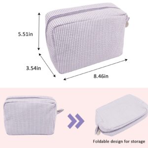 Seersucker Cosmetic Bag, Large Makeup Pouch Travel Toiletry Case with Zipper Closure Seersucker Cosmetic Organizer for Women Girls