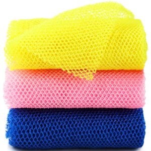 3 pieces african net sponge long net bath sponge exfoliating shower body scrubber back scrubber skin smoother body exfoliating cloth nylon bathing scrubber for men women for daily use