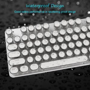 CHUYI Typewriter Style Mechanical Gaming Keyboard with Blue Switch, USB Wired Retro Steampunk Light Up 87 Round Keycaps with RGB LED Rainbow Backlit, for Computer PC Laptop (White)