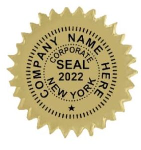 corporate seal gold foil labels - corp, llc, and nfp stickers (customized with your business information) (corp)