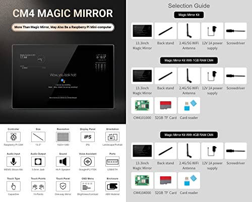 waveshare 13.3inch Magic Mirror Mini-Computer Powered by Raspberry Pi CM4 13.3inch HD Touch Screen with USB/ETH Ports with Powerful Raspberry Pi CM4101000 Inside