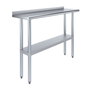 amgood 48" long x 14" deep stainless steel work table with 1.5" backsplash | metal kitchen food prep table | nsf