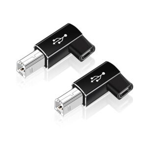 areme 2 pack usb b to usb c adapter, 90 degree right angle type c female to midi converter compatible with printer, electric piano, laptops and more type-c devices