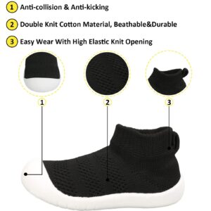 SEBELLST Baby Boy Girl Sneakers Toddler Infant First Walking Shoes Non-Skid Indoor Baby Sneakers Soft Sole Non Slip Cotton Mesh Breathable Lightweight Baby Shoes (Black, 12-18 Months)