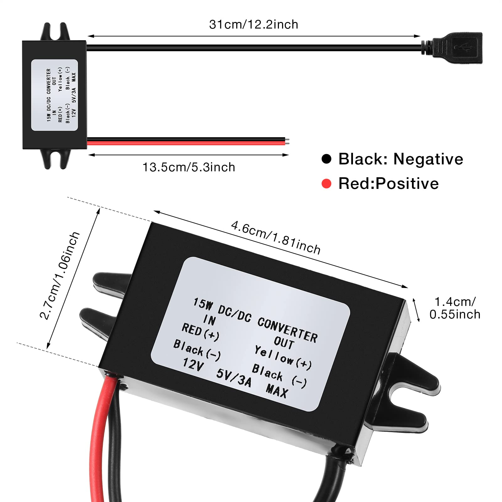 12V to 5V DC Converter Buck Module USB Output Power Adapter DC Power Adapter Converter DC to DC Regulator Car Power Converter(8 Pieces)