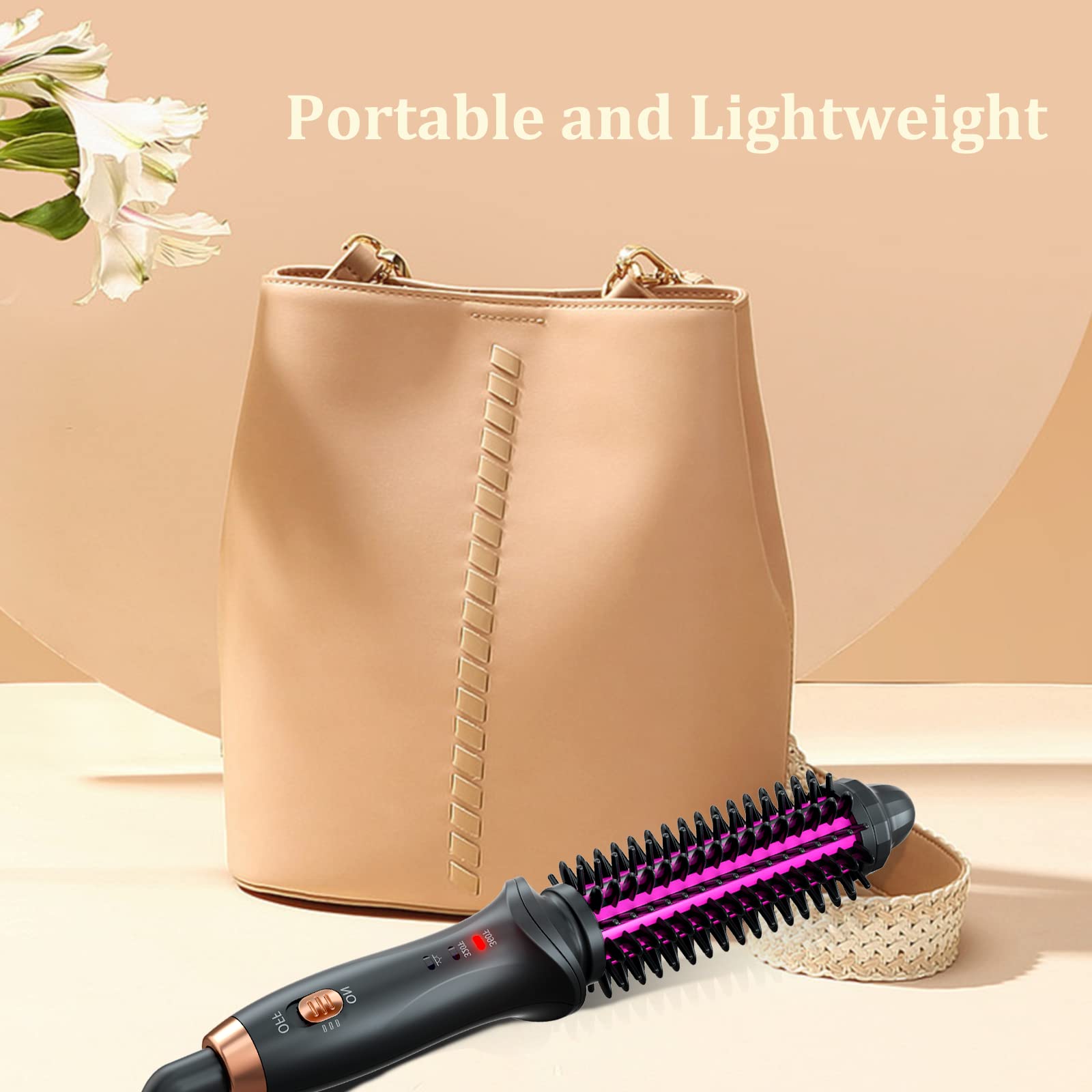 WEEYUM Mini Curling Iron Brush 1 Inch, Tourmaline Ceramic Barrel for Travel, Anti-scald Hair Curler Brush with Extra Long Cord, 2 Temperature Settings for Short Hair/Shoulder Hair