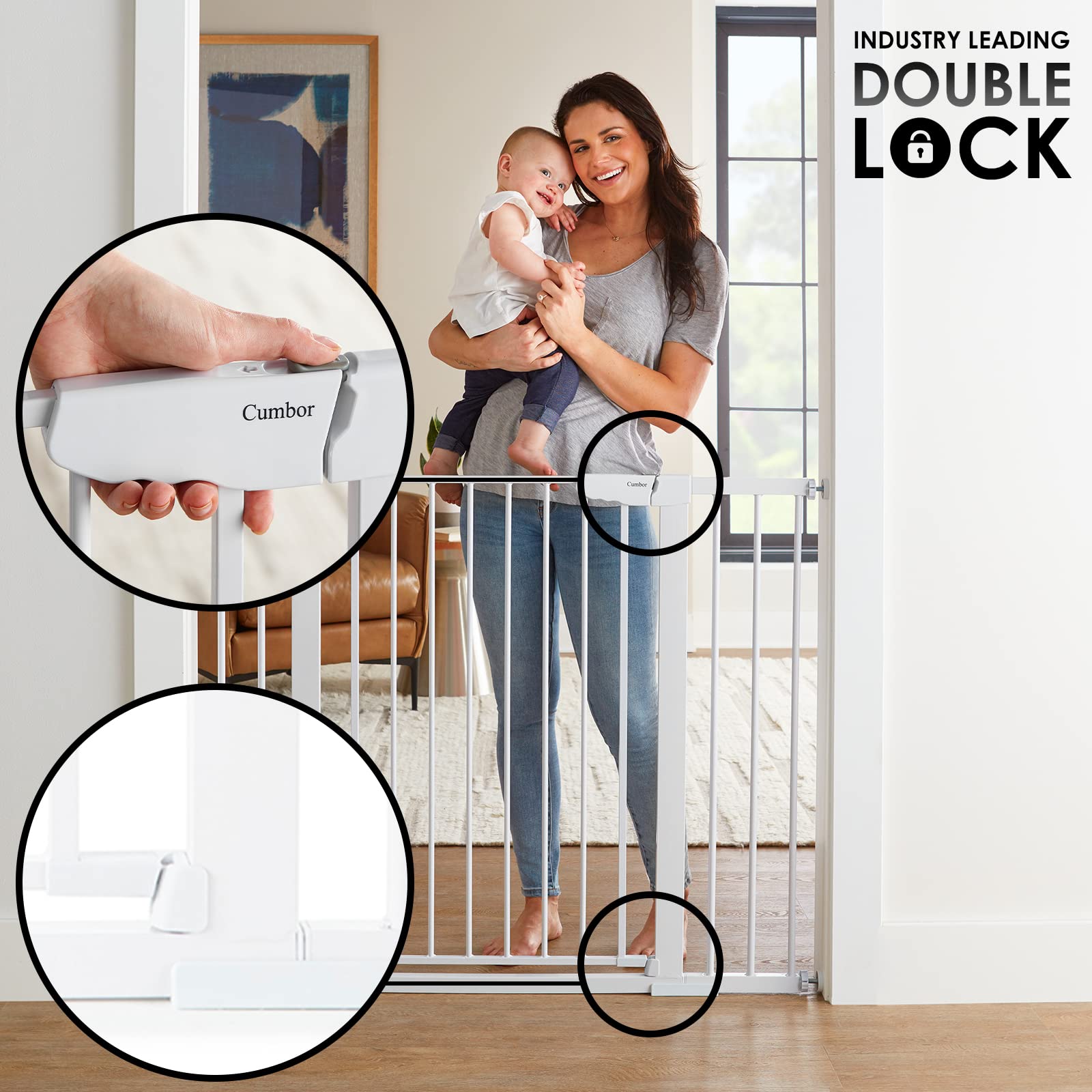 Cumbor 36" Extra Tall Baby Gate for Dogs and Kids & Cumbor 30.5" Tall Auto Close Safety Baby Gate, 29.5"- 46" Width Dog Gate for House, Stairs, Doorways