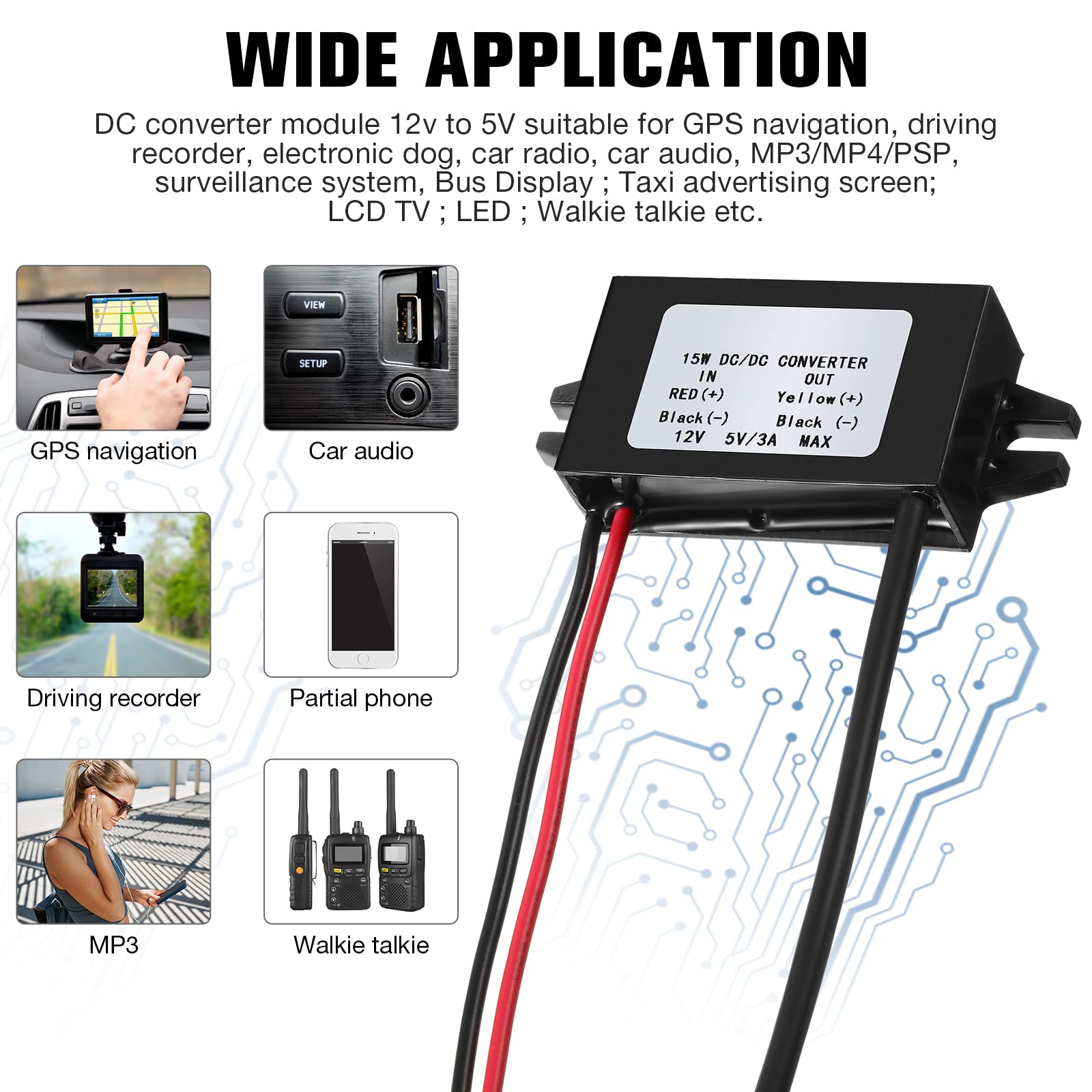 12V to 5V DC Converter Buck Module USB Output Power Adapter DC Power Adapter Converter DC to DC Regulator Car Power Converter(8 Pieces)