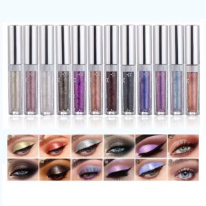 hotiary glitter liquid eyeshadow metallic pigments shimmer makeup metals gloss for eyes eyeliners sparkling eye shadow shiny pen eyeliner kit long lasting waterproof (12 colors set)