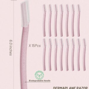 Dermaplane Razor for Women Face, 15 Pcs Microblade Eyebrow Razors, Multipurpose Dermaplaning Tool for Face, Face shavers for Women and Men (Pink)