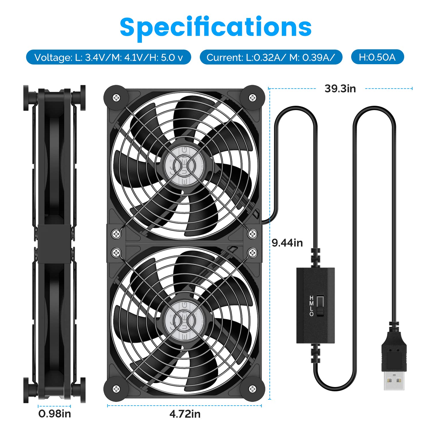 ELUTENG Dual USB Computer Cooling Fan High Speed 120mm Computer Fan Adjustable 5V USB Port Heatsink USB Cooling Fan 12cm for Laptop Receiver DVR PlayStation Xbox Desk Computer Cabinet Cooling