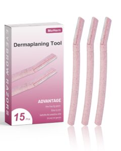 dermaplane razor for women face, 15 pcs microblade eyebrow razors, multipurpose dermaplaning tool for face, face shavers for women and men (pink)