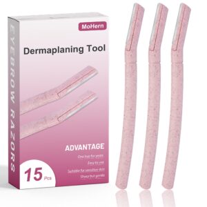 Dermaplane Razor for Women Face, 15 Pcs Microblade Eyebrow Razors, Multipurpose Dermaplaning Tool for Face, Face shavers for Women and Men (Pink)