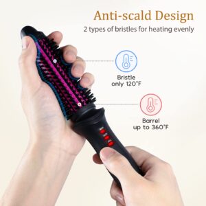 WEEYUM Mini Curling Iron Brush 1 Inch, Tourmaline Ceramic Barrel for Travel, Anti-scald Hair Curler Brush with Extra Long Cord, 2 Temperature Settings for Short Hair/Shoulder Hair