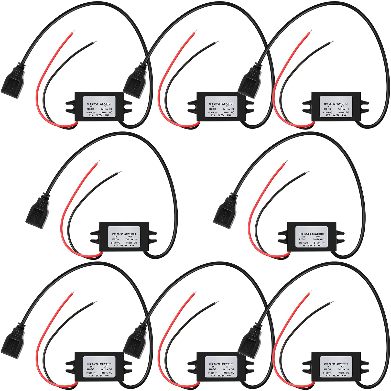 12V to 5V DC Converter Buck Module USB Output Power Adapter DC Power Adapter Converter DC to DC Regulator Car Power Converter(8 Pieces)