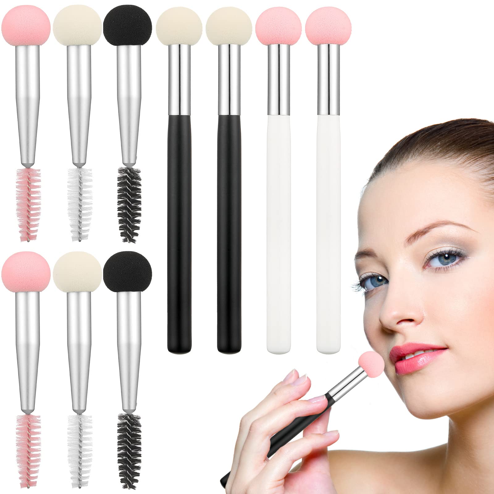 Skyley 10 Pcs Beauty Sponge Makeup Brush Set Sponge Applicator Concealer Brush Soft Head Makeup Brush Double Head Makeup Brush with Eyebrow Brush